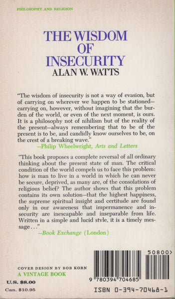 The Wisdom of Insecurity a Message for an Age of Anxiety by Alan Watts – Meditative Books
