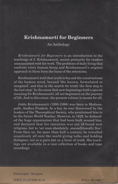 Krishnamurti for Beginners by Jiddu Krishnamurti – Meditative Books